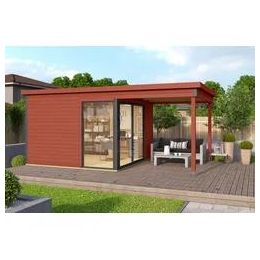 Gartenhaus Lasita Maja "DOMEO 2", rot (schwedenrot), Fu&szlig;boden im Gartenhaus, ohne R&uuml;ck- und Seitenwand, ohne Dacheindeckung, Massivholz, Gartenh&auml;user, Gartenhaus, mit Dachverl&auml;ngerung