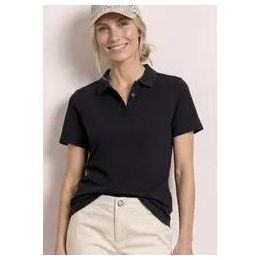 Poloshirt Street One, Damen, Gr. 46, schwarz, Web, 97% Baumwolle, 3% Elasthan, unifarben, normal normal, hoch geschlossener Ausschnitt, abgesteppt, Shirts, aus Baumwolle mit Stretchante