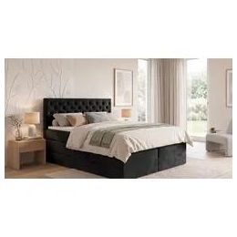 Boxspringbett Home Affaire "SELJORD mit Bettkasten, Matratze und Topper, Breite 160 oder 180 cm", schwarz, B:167cm L:208cm, Hartfaserplatte, Holz teilmassiv, Massivholz, Spanplatte, Komplettbetten, Boxspringbett, Bonnell- oder Taschenfederkernmatratze (H2, H3, H4), mit Knopfheftung