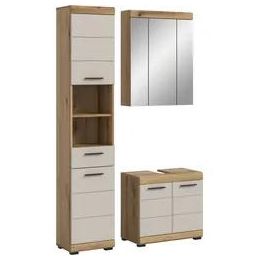 Badm&ouml;bel-Set Welltime "Siena, 3 teilig, bestehend aus:", evoke oak nachbildung, kaschmir matt, B:112cm H:191cm, Holzwerkstoff, MDF, Kastenm&ouml;bel-Sets, Badm&ouml;bel-Set