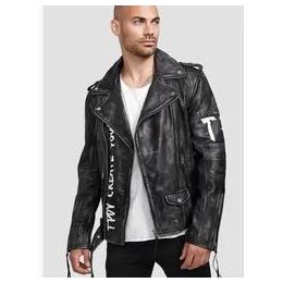 Lederjacke Trueprodigy "Russell mit Nieten, Print und Waschung", Herren, Gr. M, schwarz, Obermaterial: 100% Ziegenleder goatskin., slim fit, Jacken