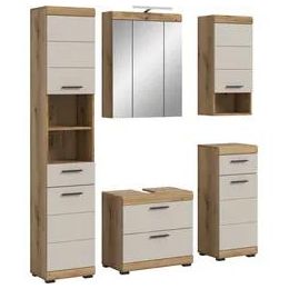 Badm&ouml;bel-Set Welltime "Siena, 5 teilig, inklusive LED Beleuchtung, bestehend aus:", evoke oak nachbildung, kaschmir matt, B:164cm H:191cm, Holzwerkstoff, MDF, Kastenm&ouml;bel-Sets, Badm&ouml;bel-Set