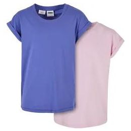 T-Shirt Urban Classics "Urban Classics Damen Girls Organic Extended Shoulder Tee 2-Pack", M&auml;dchen, Gr. 110/116, liladay, girlypink, 100% Baumwolle, unifarben, normal, Rundhals, Shirts T-Shirt