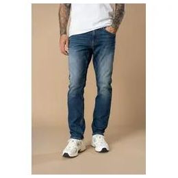 Straight-Jeans PETROL INDUSTRIES "Men Denim Straight", Herren, Gr. 34, L&auml;nge 34, worn blau, Denim/Jeans, Obermaterial: 99% Baumwolle, 1% Elasthan, straight fit lang, Jeans Straight-Jeans, Gerade Beinform, normale Leibh&ouml;he