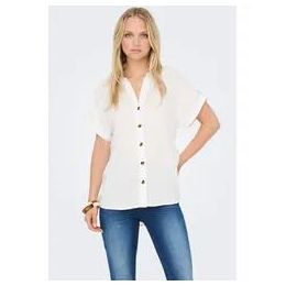 Kurzarmbluse Only "OnlyASMIN SHIRT S/S WVN NOOS", Damen, Gr. L, snow wei&szlig;, Web, Obermaterial: 100% Viskose, unifarben, regular fit normal, Blusen, Viskose, hinten etwas l&auml;nger geschnitten