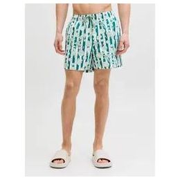 Jack & Jones Badeshorts JACK & JONES "JPSTMAUI VIBES NOVELTY AOP SWIM SHORT SN", Herren, Gr. L, N-Gr, granite gr&uuml;n, Web, Polyester, bedruckt, Badehosen Badeshorts, Kunstfaser