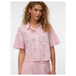 V&eacute;ro Moda Kurzarmbluse VERO MODA "VMELIZA SHORT 2/4 SLEEVE SHIRT WVN NOOS", Damen, Gr. M, pink, a, boo, Web, Obermaterial: 100% Baumwolle, unifarben, normal, Rundhals, Blusen, Baumwolle