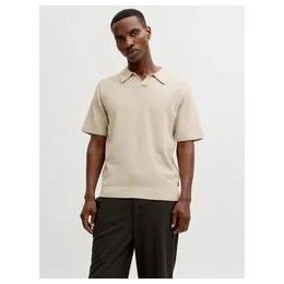 Jack & Jones Polokragenpullover JACK & JONES "JPRBLAMILANO SPRING SPLIT NECK SS SN", Herren, Gr. S, beige (ancient scroll), Strick, Obermaterial: 83% Baumwolle, 17% Polyester, unifarben, regular fit normal, V-Ausschnitt, Pullover, Baumwollmischung, regular fit