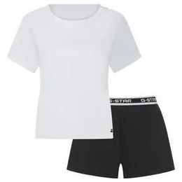 G-Star Raw Pyjama G-STAR "SUNSTONE, RELAXED TEE & SLEEP SHORTS SET", Damen, Gr. XL, hellwei&szlig;, schwarz, Jersey, Obermaterial: 95% Baumwolle, 5% Elasthan, unifarben, kurz, Rundhals, abgesteppte Kante, Homewear-Sets Pyjama, mit Markendetails, Baumwollmix