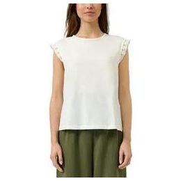 Rundhalsshirt QS, Damen, Gr. XL (42), wei&szlig;, Jersey, Obermaterial: 100% Baumwolle, unifarben, normal h&uuml;ftbedeckend, Rundhals, H&auml;kelkante, Shirts Rundhalsshirt, mit H&auml;kel-Details an der Schulter