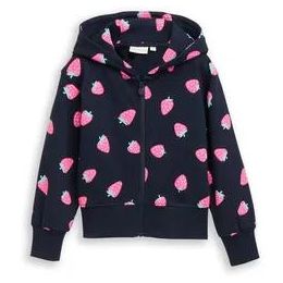 Kapuzensweatjacke Tom Tailor, Jungen, Gr. 128/134, big strawberry print, Sweatware, Obermaterial: 100% Baumwolle, bedruckt, normal h&uuml;ftbedeckend, Rundhals, Flachstrickb&uuml;ndchen, Sweatjacken, mit Erdbeer-Allover-Print, f&uuml;r Girls