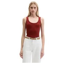 Marc O'Polo T-Shirt MARC O'POLO "aus elastischem Rippjersey", Damen, Gr. XXS, tall poppy, Obermaterial: 97% Baumwolle, 3% Elasthan, unifarben, regular fit, tiefer Rundhals, Shirts T-Shirt