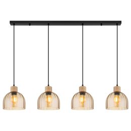 Globo LIGHTING H&auml;ngeleuchte "SWANSON", schwarz matt, 4, &Oslash; 20cm H: 120cm, 1 Stk., Leuchten, H&auml;ngeleuchte mit Glas amber, warmes Licht, stilvoll elegant, H&auml;ngeleuchte