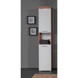 Hochschrank Welltime "Avena", asteichefarben, wei&szlig; hochglanz, B:37cm H:190cm T:31cm, Schr&auml;nke, Hochschrank, Badschrank mit 2 T&uuml;ren & 1 Fach - (B/T/H) 37/31/190 cm
