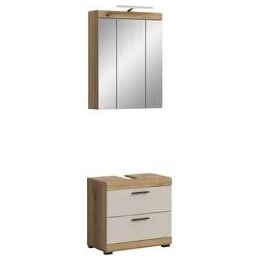 Badm&ouml;bel-Set Welltime "Siena, 2 teilig, inklusive LED Beleuchtung, bestehend aus:", evoke oak nachbildung, kaschmir matt, B:60cm H:191cm, Holzwerkstoff, MDF, Kastenm&ouml;bel-Sets, Badm&ouml;bel-Set