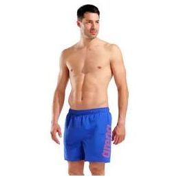 Badeshorts arena "FUNDAMENTALS arena LOGO BOXER R", Herren, Gr. XL, N-Gr, neon blau, team orange, Obermaterial: 100% Polyester, Badehosen Badeshorts