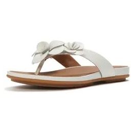 Dianette fitflop "GRACIE FLOWER LEATHER FLIP-FLOPS", Damen, Gr. 36, urban wei&szlig;, Leder, Schuhe Dianette, Zehentrenner, Sommerschuh mit auff&auml;lliger Bl&uuml;te