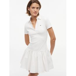 Polokleid Tommy Jeans "TJW RIB POPLIN POLO DRESS EXT", Damen, Gr. L (42/44), N-Gr, ecru, Feinripp, Obermaterial: 94% Baumwolle, 6% Elasthan, unifarben, figurbetont mini, Rundhals, Kleider, mit gerippter Struktur, Slim Fit in Mini-L&auml;nge