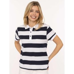 Poloshirt Zwillingsherz "Stripes", Damen, Gr. L, marine, Web, Obermaterial: 100% Baumwolle, Shirts, kurzarm, Polokragen und Knopfleiset abgesetzt, Herzkn&ouml;pfe