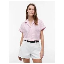 Kurzarmbluse Tommy Hilfiger "SUMMER COTTON SS SHIRT", Damen, Gr. XL (46), liquorice stp pink, Web, Obermaterial: 98% Baumwolle, 2% Elasthan, gestreift, normal, V-Ausschnitt, Blusen, Baumwollmischung