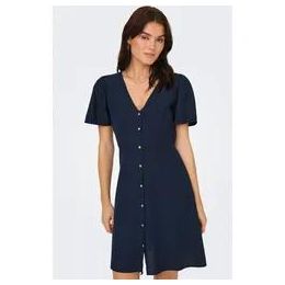 Minikleid Only "ONLVITA LIFE S/S SHORT DRESS NOOS WVN", Damen, Gr. S, N-Gr, navy blazer, Web, Obermaterial: 50% Viskose, 40% Baumwolle, 10% Leinen, unifarben, regular fit kurz, V-Ausschnitt, Kleider Minikleid, Viskosemischung, regular fit