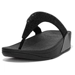 Dianette fitflop "LULU CRYSTAL EMBELLISHED TOE-POST SANDALS - HOTFIX", Damen, Gr. 37, schwarz, Textil, Glitzer, Schuhe Dianette, Keilabsatz, Sommerschuh, Zehentrenner mit weichem Zehensteg