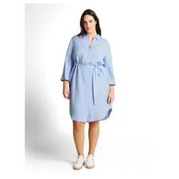 Hemdblusenkleid Tom Tailor PLUS, Damen, Gr. 48, N-Gr, fjord blau irregular stripe, Web, Obermaterial: 55% Lyocell, 45% Viskose, gestreift, l&auml;ssig geschnitten kniefrei, Rundhals, Kleider, Sommerkleid m Streifen-Look / Gro&szlig;e Gr&ouml;&szlig;en
