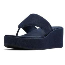 Dianette fitflop "PLATFFORMS DENIM WEDGE TOE-POST SANDALS", Damen, Gr. 42, dunkelblau, Textil, unifarben, Schuhe Dianette, Plateau, Zehensteg, Sommerschuh mit weichem Zehensteg