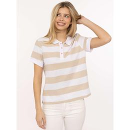 Poloshirt Zwillingsherz "Stripes", Damen, Gr. L, beige, Web, Obermaterial: 100% Baumwolle, Shirts, kurzarm, Polokragen und Knopfleiset abgesetzt, Herzkn&ouml;pfe
