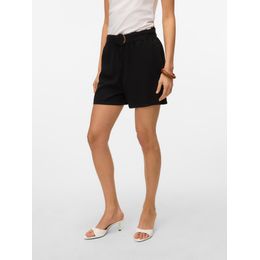 V&eacute;ro Moda Shorts VERO MODA "VMFLEUR HW PAPERBAG BELT TENCEL SHORTS", Damen, Gr. L, N-Gr, schwarz denim, Web, Obermaterial: 100% Lyocell, unifarben, loose fit kurz, Hosen Shorts, Viskose, loose fit