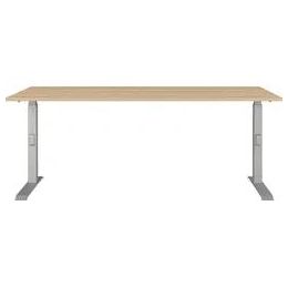 Schreibtisch Germania "Downey", lindberg, eiche, nachbildung, silber, silber, lindberg, eiche, nachbildung, B:180cm H:91cm T:80cm, Tische, Schreibtisch, h&ouml;heneinstellbar