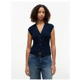 Strickweste Tommy Hilfiger "MID GG CABLE VEST CARDI", Damen, Gr. M (40), schwarz night navy, Strick, Obermaterial: 100% Baumwolle, unifarben, regular fit normal, V-Ausschnitt, Westen Strickweste, Baumwolle, mit Zopfstrickmuster