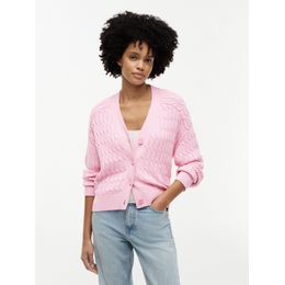 Strickjacke Tommy Hilfiger "MID GG CABLE V-NK LS CARDI", Damen, Gr. L (42/44), classic pink, Strick, Obermaterial: 100% Baumwolle, unifarben, regular fit normal, V-Ausschnitt, eingesetzt Rippstrickb&uuml;ndchen, Strickjacken Strickjacke, Baumwolle, mit Zopfstrickmuster