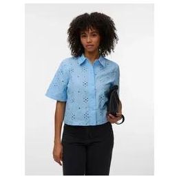 V&eacute;ro Moda Kurzarmbluse VERO MODA "VMELIZA SHORT 2/4 SLEEVE SHIRT WVN NOOS", Damen, Gr. L, cashmere blau, Web, Obermaterial: 100% Baumwolle, unifarben, normal, Rundhals, Blusen, Baumwolle
