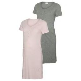 Umstandsnachthemd MAMALICIOUS "MLMIRA JRS NIGHTGOWN 2F 2-P NOOS", Damen, Gr. S, N-Gr, chalk pink pack:light grau melange, Jersey, Obermaterial: 93% Baumwolle, 7% Viskose, meliert, unifarben, knielang, Rundhals, Kleider