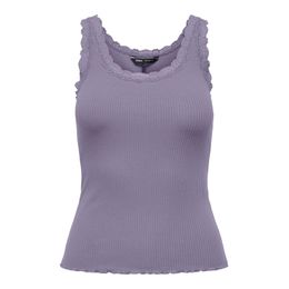 Tanktop Only "ONLSARA &ndash; Tanktop mit Spitzendetail am Ausschnitt", Damen, Gr. L, dusk, Jersey, Obermaterial: 94% Baumwolle, 6% Elasthan, unifarben, regular fit normal, Rundhals, Tops Tanktop, Baumwollmischung, regular fit