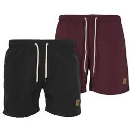 Badeshorts Urban Classics "Urban Classics Herren Block Swim Shorts 2-Pack", Herren, Gr. XXL, US-Gr&ouml;&szlig;en, blk, blk, cherry, 100% Polyamid, Badehosen Badeshorts