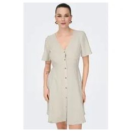 Minikleid Only "ONLVITA LIFE S/S SHORT DRESS NOOS WVN", Damen, Gr. S, N-Gr, pumice stone, Web, Obermaterial: 50% Viskose, 40% Baumwolle, 10% Leinen, unifarben, regular fit kurz, V-Ausschnitt, Kleider Minikleid, Viskosemischung, regular fit
