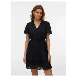 V&eacute;ro Moda Minikleid VERO MODA "VMTRINE SS SHORT LACE DRESS WVN NOOS", Damen, Gr. XS, N-Gr, schwarz, Web, Obermaterial: 100% Baumwolle, unifarben, kurz, V-Ausschnitt, Kleider Minikleid, Baumwolle
