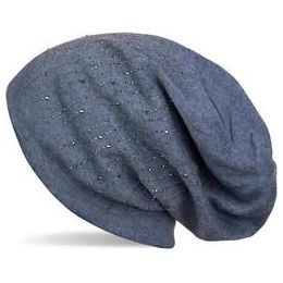 Beanie styleBREAKER "Beanie mit Strass Streifen", Damen, blau (jeansblau meliert), Obermaterial: 100% Viskose CV., Modisch, M&uuml;tzen Beanie