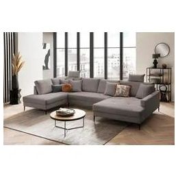 Wohnlandschaft TRENDS BY HG "Summer U-Form", grau, B:360cm H:86cm T:196cm, Sofas, Wohnlandschaft, in Cord-Stoff mit Metallfu&szlig;