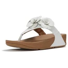 Dianette fitflop "LULU FLOWER TOE-POST SANDALS", Damen, Gr. 36, urban wei&szlig;, Lederimitat, gebl&uuml;mt, Schuhe Dianette, Keilabsatz, Zehentrenner, Sommerschuh mit modischer Bl&uuml;tenverzierung
