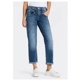 Boyfriend-Jeans Herrlicher "Shyra Tap Denim Stretch", Damen, Gr. 34, N-Gr, ocean, Denim/Jeans, Obermaterial: 98% Baumwolle, 2% Elasthan, 7/8-L&auml;nge, Jeans, mit halb verdeckter Knopfleiste, High Waist