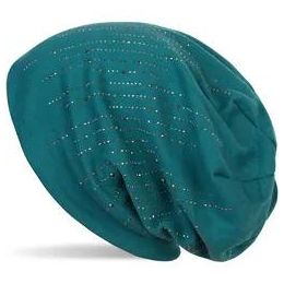 Beanie styleBREAKER "Beanie mit Strass Streifen", Damen, blau (petrol), Obermaterial: 100% Viskose CV., Modisch, M&uuml;tzen Beanie