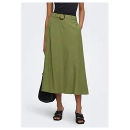 Jacqueline de Yong Maxirock JDY "JDYMILAN LINEN HW BELTED SKIRT WVN DIA", Damen, Gr. M, olive drab, Web, Obermaterial: 45% Baumwolle, 35% Viskose, 20% Leinen, unifarben, R&ouml;cke Maxirock, Sommerrock mit Leinen