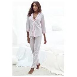 Pyjama Vivance DREAMS, Damen, Gr. 36/38, rosa (hellrosa), Single Jersey, Obermaterial: 50% Baumwolle, 50% Viskose, unifarben, bequem lang, V-Ausschnitt, eingesetzt, Homewear-Sets Pyjama, mit floralem Druck
