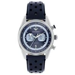 Chronograph Emporio Armani, blau, silberfarben, Armbanduhren, Damen, Chronograph, Quarzuhr, Armbanduhr, Herrenuhr, Lederarmband, analog, Tag