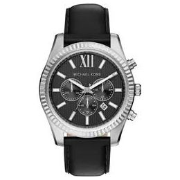 Chronograph Michael Kors "LEXINGTON", schwarz, silberfarben, Armbanduhren, Herren, Chronograph, Quarzuhr, Armbanduhr, Herrenuhr, Lederarmband, analog, Tag