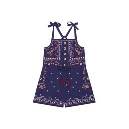 Jumpsuit RAFFYA "Sailor Necktie All Over Embroidered Playsuit M&auml;dchen", M&auml;dchen, Gr. 104, navy, 100% Baumwolle, normal, eckiger Ausschnitt, Overalls Jumpsuit