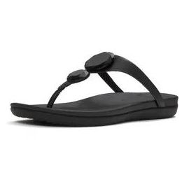 Zehentrenner fitflop "SOLAY GLOSSY-DISC TOE-POST SANDALS", Herren, Gr. 39, schwarz, Lederimitat, Schuhe Zehentrenner, Dianette, Sommerschuh mit Metallic Detail